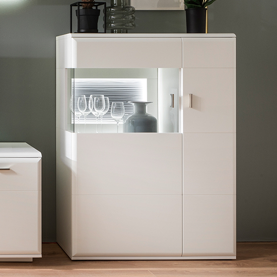 Amora Small LED Wooden Highboard In Matt White With 1 Door | Furniture ...