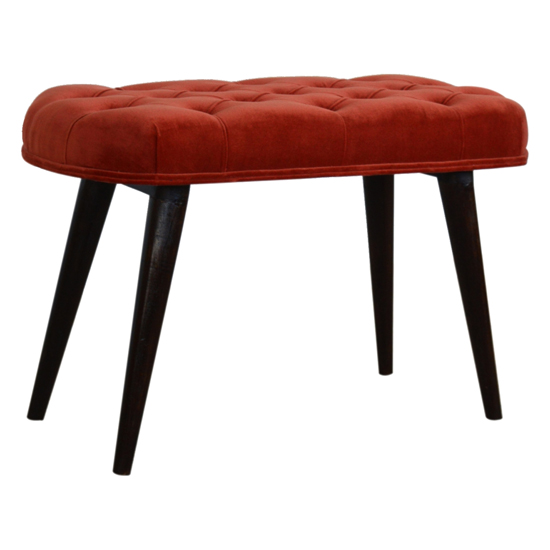 Aqua Velvet Deep Button Hallway Bench In Brick Red And Walnut