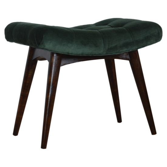 Aqua Velvet Curved Hallway Bench In Emerald Green And Walnut