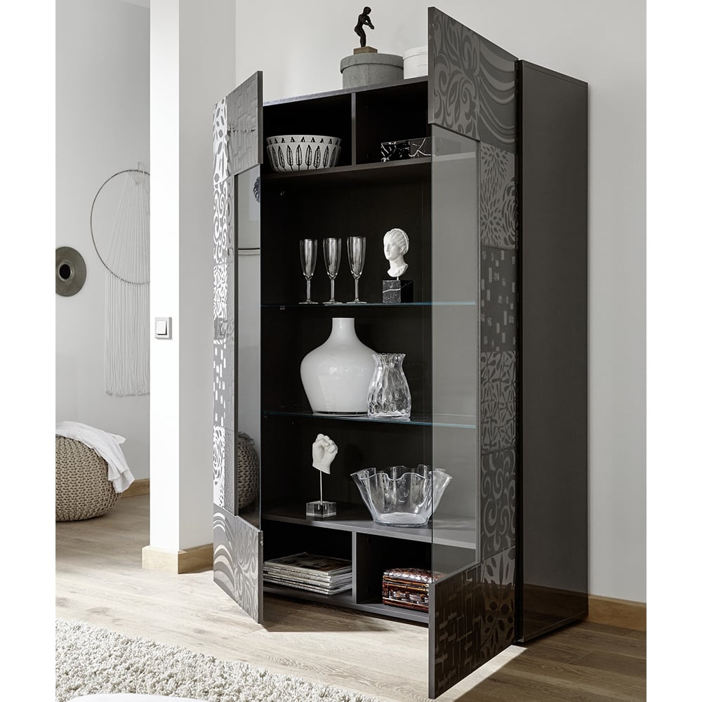 Ardent High Gloss Display Cabinet With 2 Doors In Grey