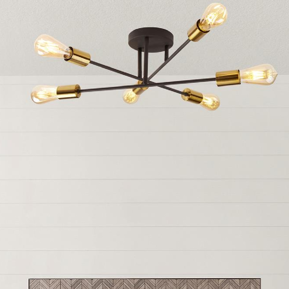 Armstrong 6 Light Semi Flush Light In Black And Satin Brass