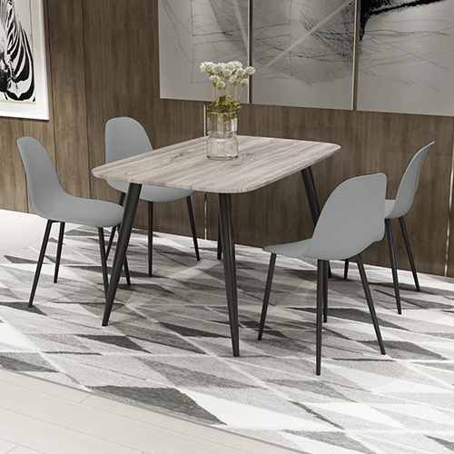 Arta Dining Table In Grey Oak With 4 Duo Grey Chairs | Furniture in Fashion