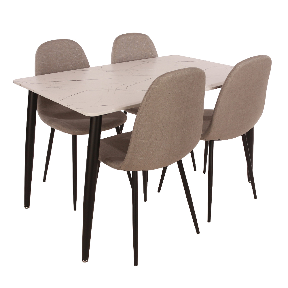 Arta White Marble Effect Dining Table With 4 Fabric Grey Chairs