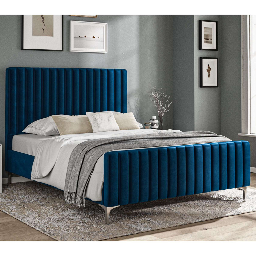 Arvada Velvet King Size Bed In Royal Blue | Furniture in Fashion