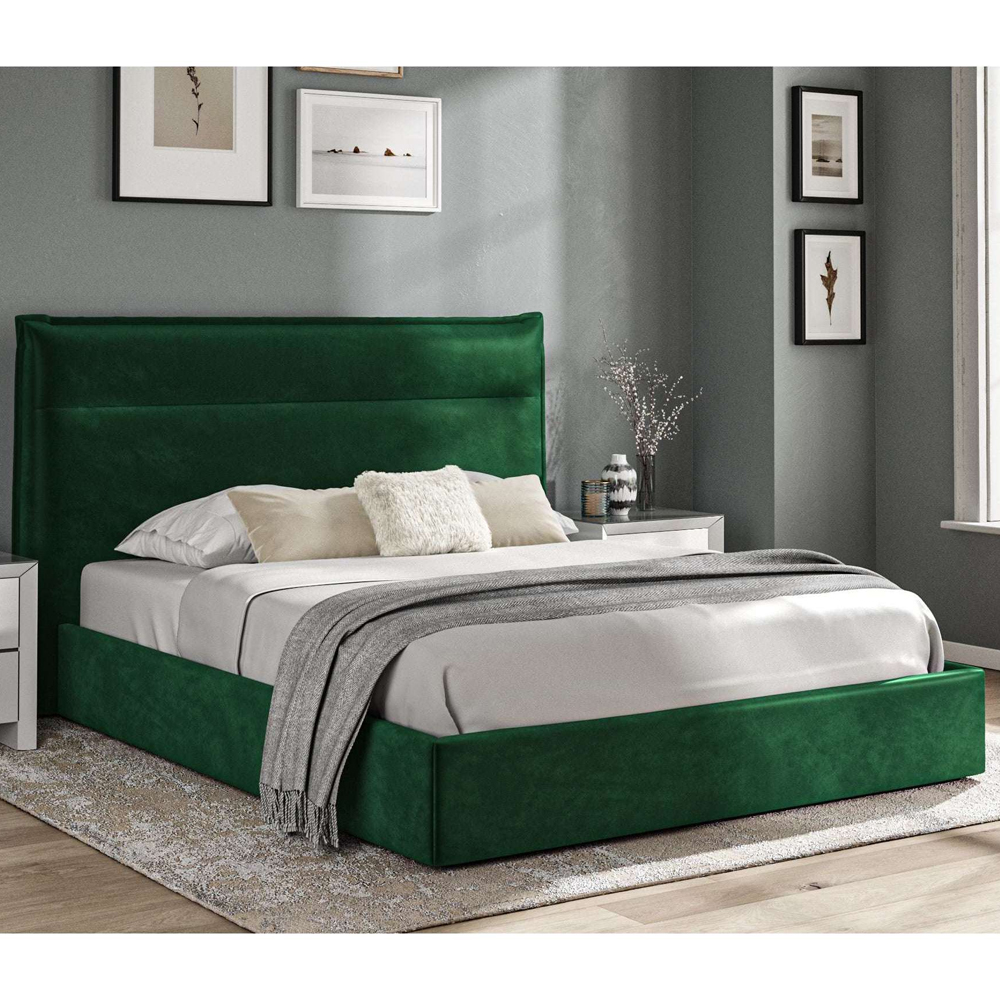 Arvada Velvet Storage Ottoman Double Bed In Green | Furniture in Fashion
