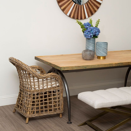 Ashbling Wooden Dining Table With Curved Iron Legs In Natural