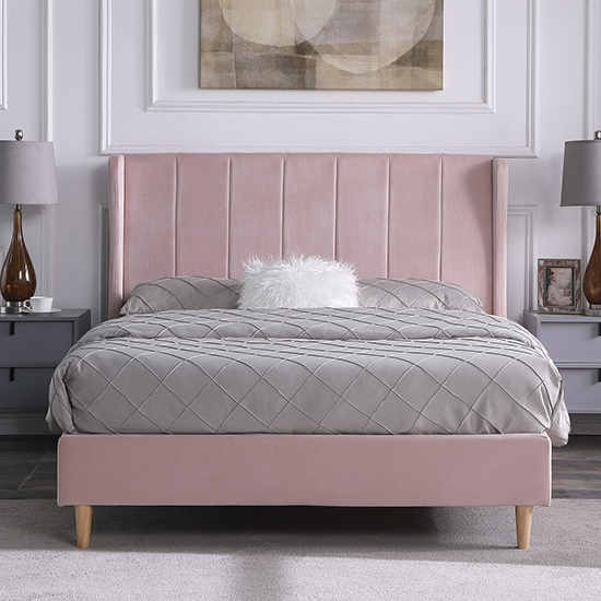 Ashburton Velvet Fabric Double Bed In Pink | Furniture in Fashion