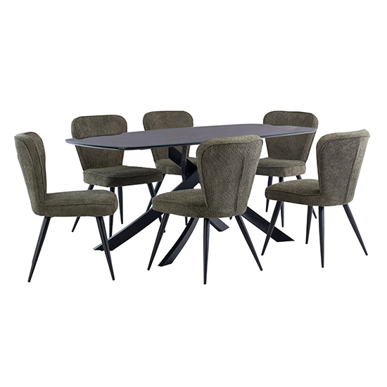 Ashton Marble Effect Glass Dining Table 6 Finn Olive Chairs | Furniture ...