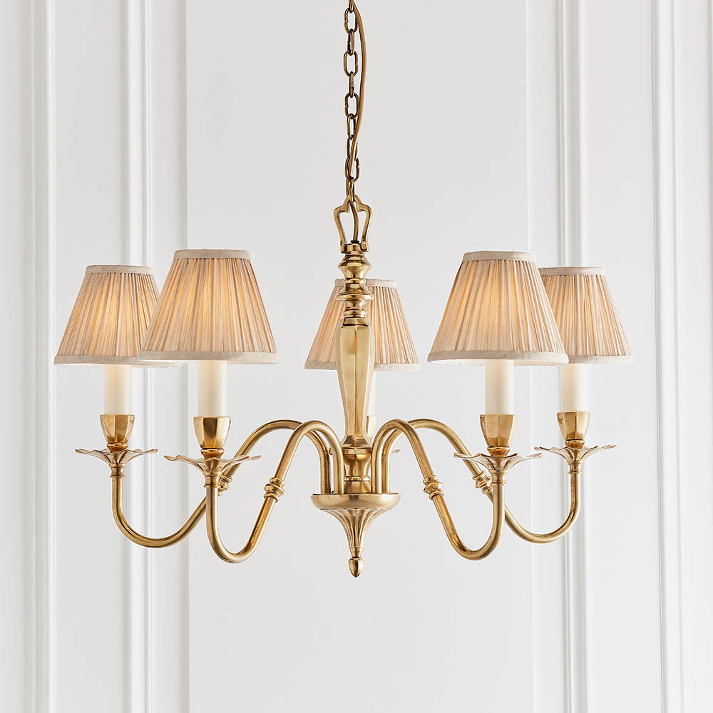 Asquith Beige Fabric Shade 5 Light Pendant Light In Brass | Furniture ...