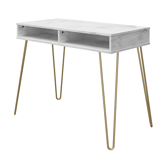 Anaheim Wooden Laptop Desk With Marble Effect In White