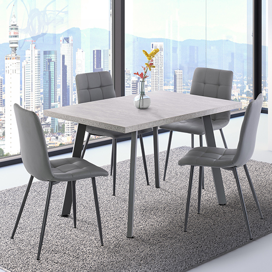Athink Wooden Dining Table In Grey 4 Virti Grey Leather Chairs ...