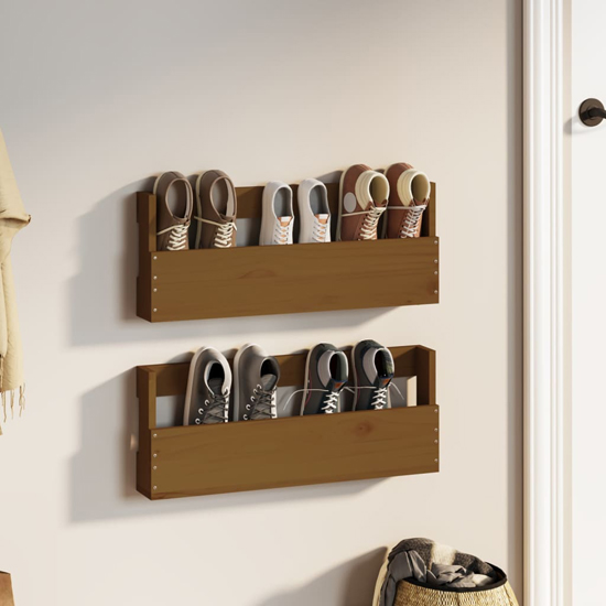 Atmore Pinewood Wall-Mounted Shoe Storage Rack In Natural | Furniture ...