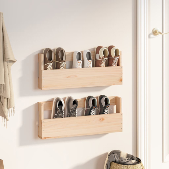 Atmore Pinewood Wall-Mounted Shoe Storage Rack In Natural | Furniture ...