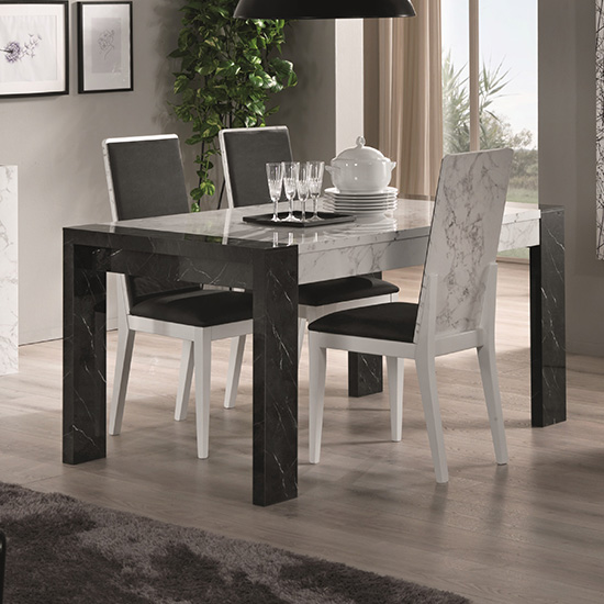 Attoria Gloss Black White Marble Effect Dining Table 6 Chair ...