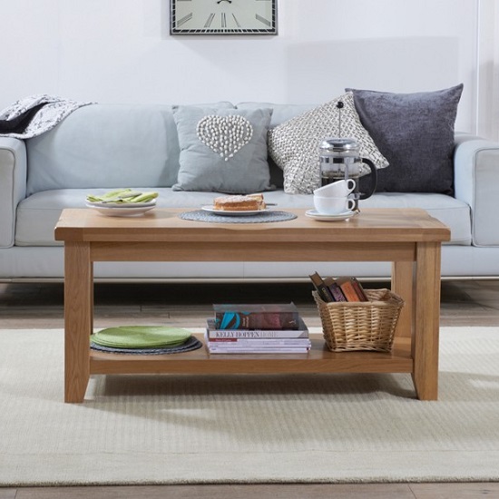 Avignon Wooden Coffee Table Rectangular In Oak With Undershelf ...