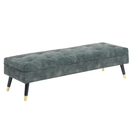 Aviona Velour Fabric Footstool In Green With Black Legs | FiF