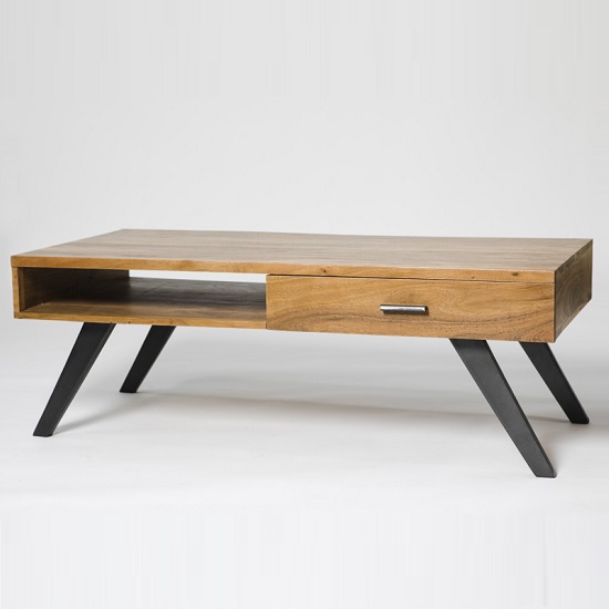 Avoca Wooden Coffee Table Rectangular In Acacia With Metal Legs ...