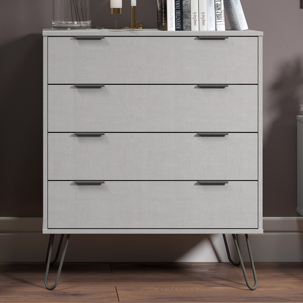 Avoch Wide Wooden Chest Of 4 Drawers In Grey