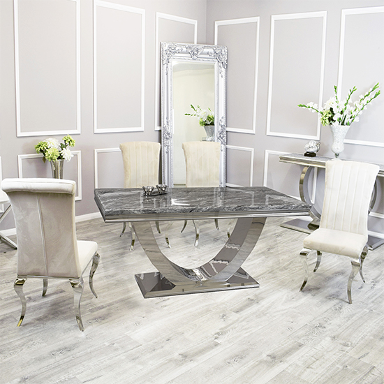 Avon Ivory Smoke Marble Dining Table With 4 North Cream Chairs ...