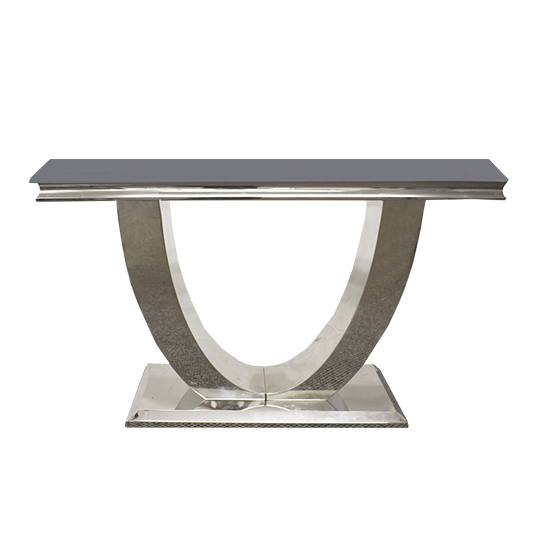 Avon Grey Glass Console Table With Polished Steel Base