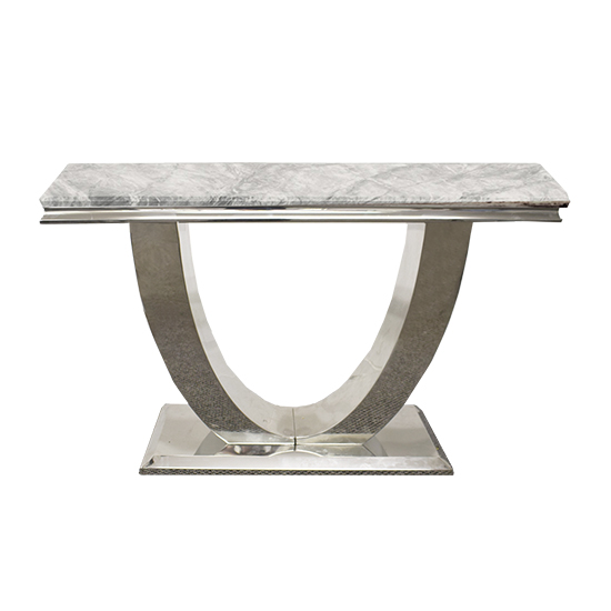 Avon Light Grey Marble Console Table With Polished Steel Base ...