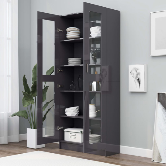 Axtan High Gloss Display Cabinet With 2 Doors In Grey | Furniture in ...