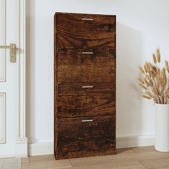Axton Wooden Shoe Storage Cabinet With 4 Flaps In Smoked Oak ...