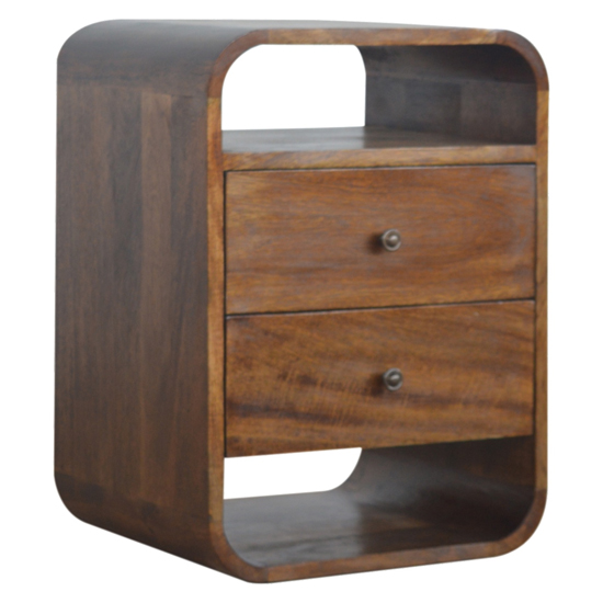 Bacon Wooden Curved Edge Bedside Cabinet In Chestnut 2 Drawers ...
