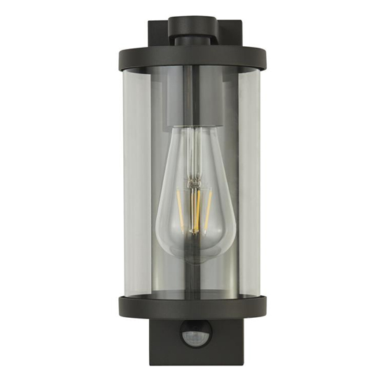 Bakerloo Outdoor PIR Clear Glass Wall Light In Dark Black