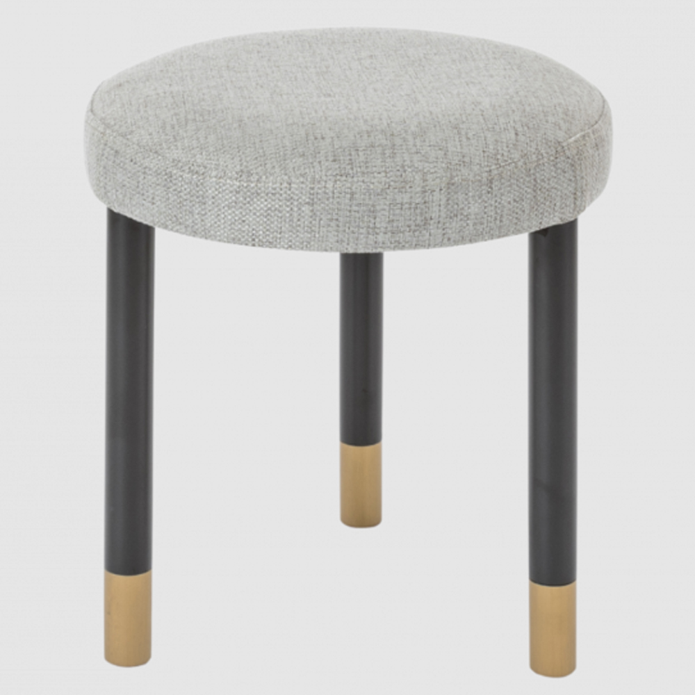 Balta Wooden Round Dressing Stool With Stone Grey Fabric Seat