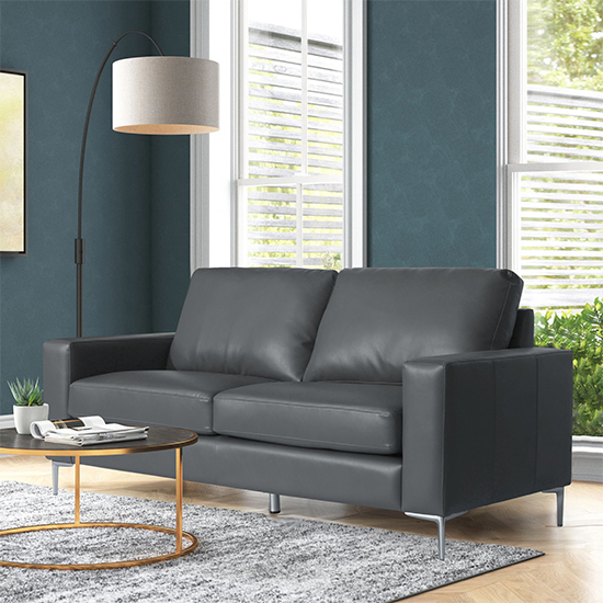 Baltic Faux Leather 3 Seater Sofa In Dark Grey | Furniture in Fashion
