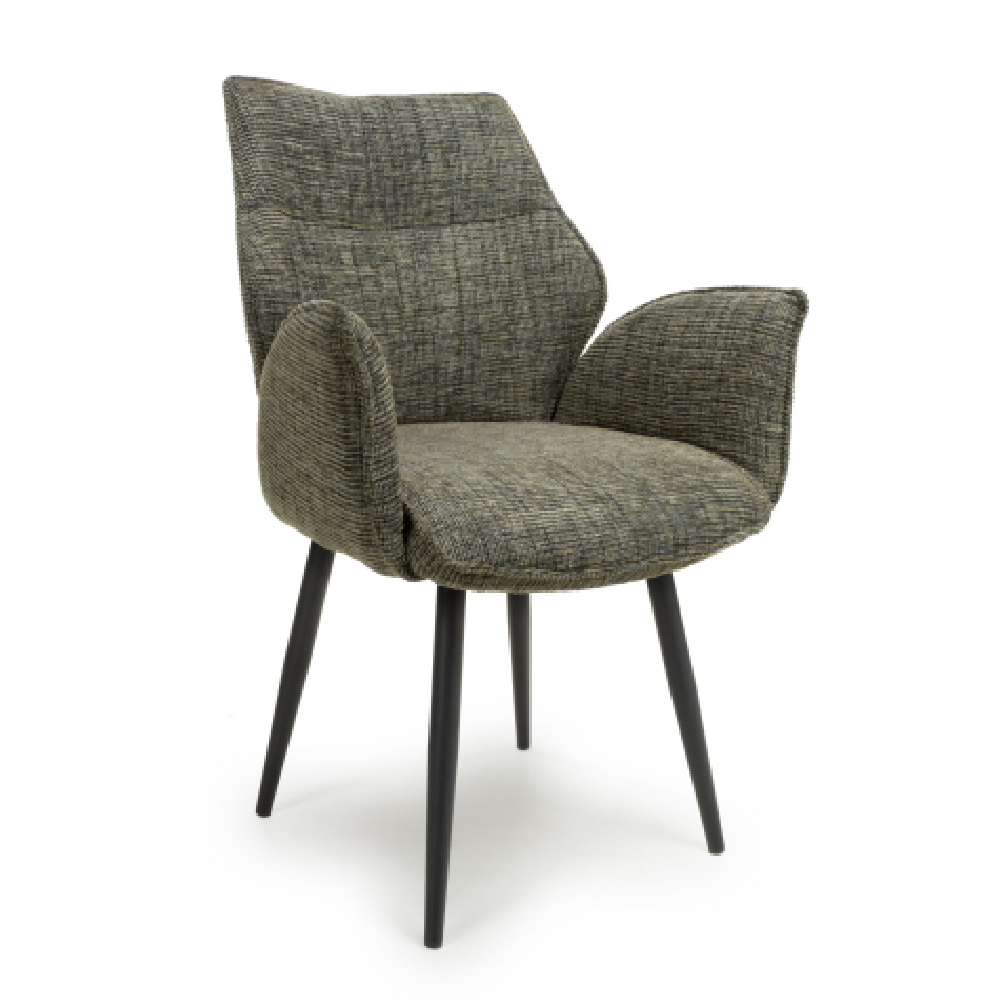 Banff Green Fabric Dining Chairs With Black Legs In Pair