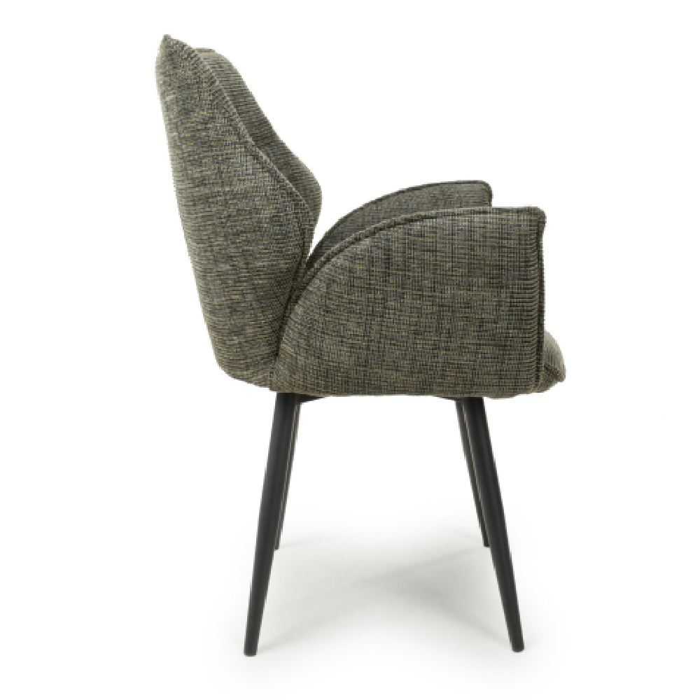 Banff Green Fabric Dining Chairs With Black Legs In Pair