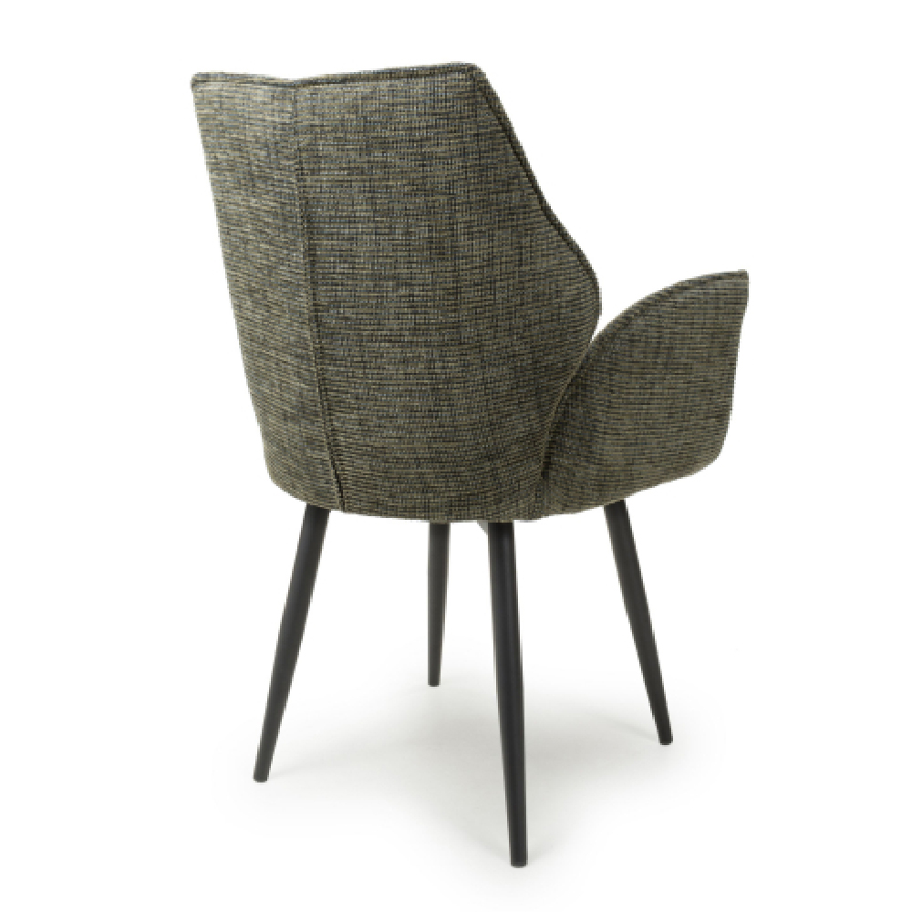 Banff Green Fabric Dining Chairs With Black Legs In Pair