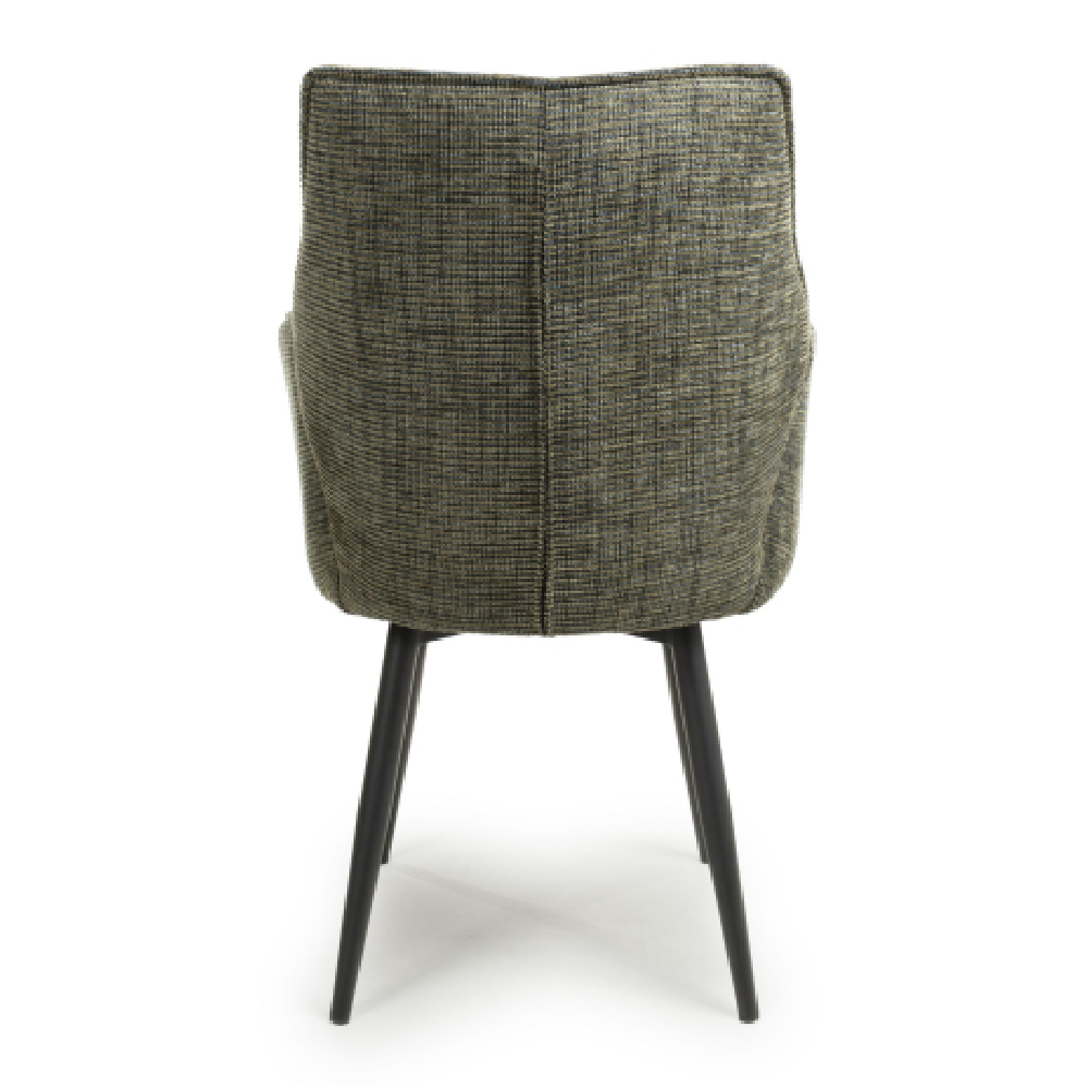 Banff Green Fabric Dining Chairs With Black Legs In Pair