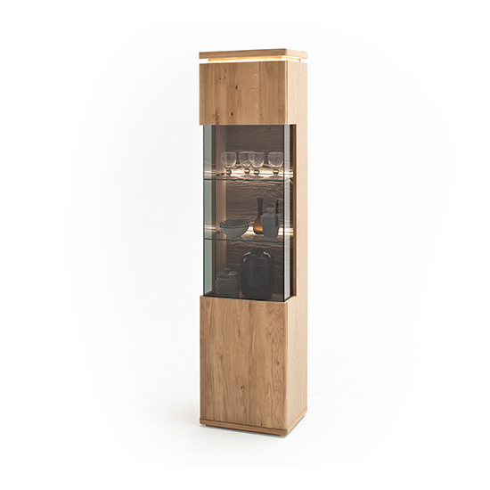 Barcelona LED Left Opening Display Cabinet In Planked Oak | Furniture ...