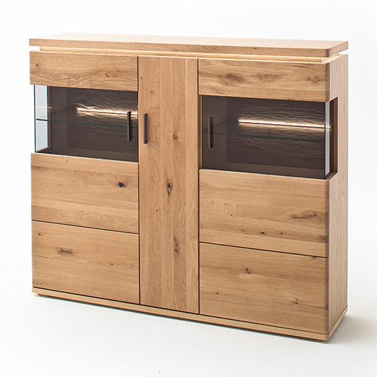Barcelona LED Wooden Highboard In Planked Oak With 3 Doors | FiF