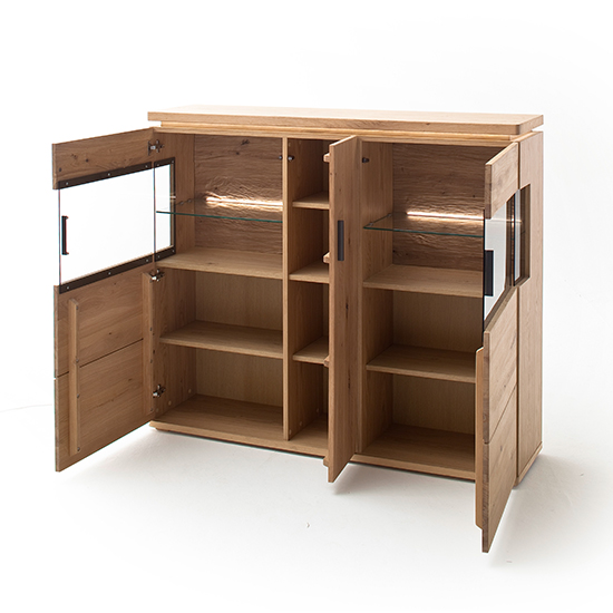 Barcelona LED Wooden Highboard In Planked Oak With 3 Doors | FiF
