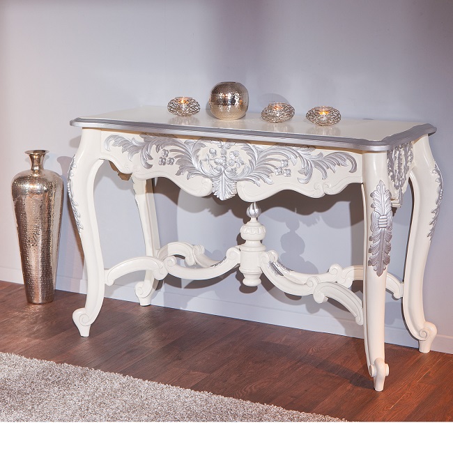 Baroque Console Table In Ornate White And Silver Wood | Furniture in ...