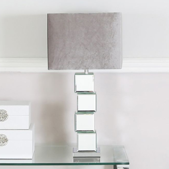Batavia Grey Shade Table Lamp With Mirrored Base | Furniture in Fashion