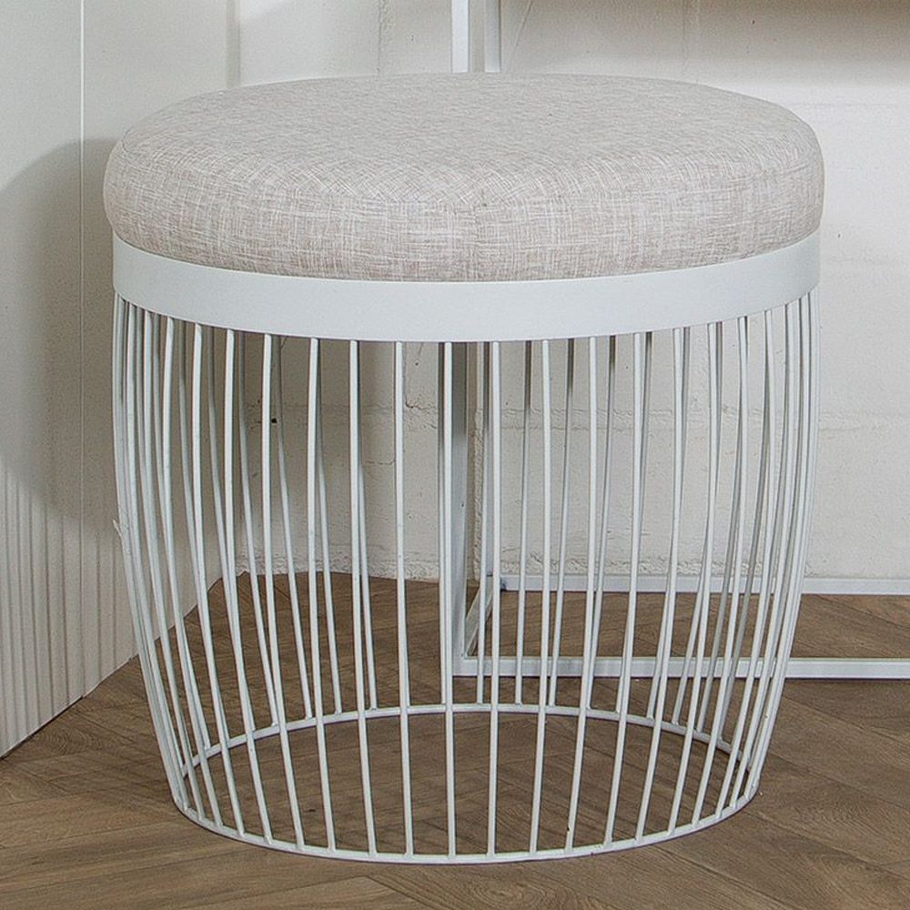 Batavia Metal Round Stool With Fabric Seat In White
