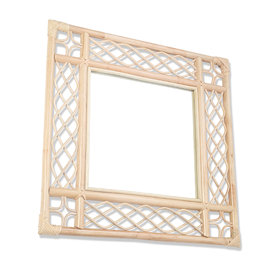 Batna Vintage Rectangular Wall Mirror In Natural Rattan Frame