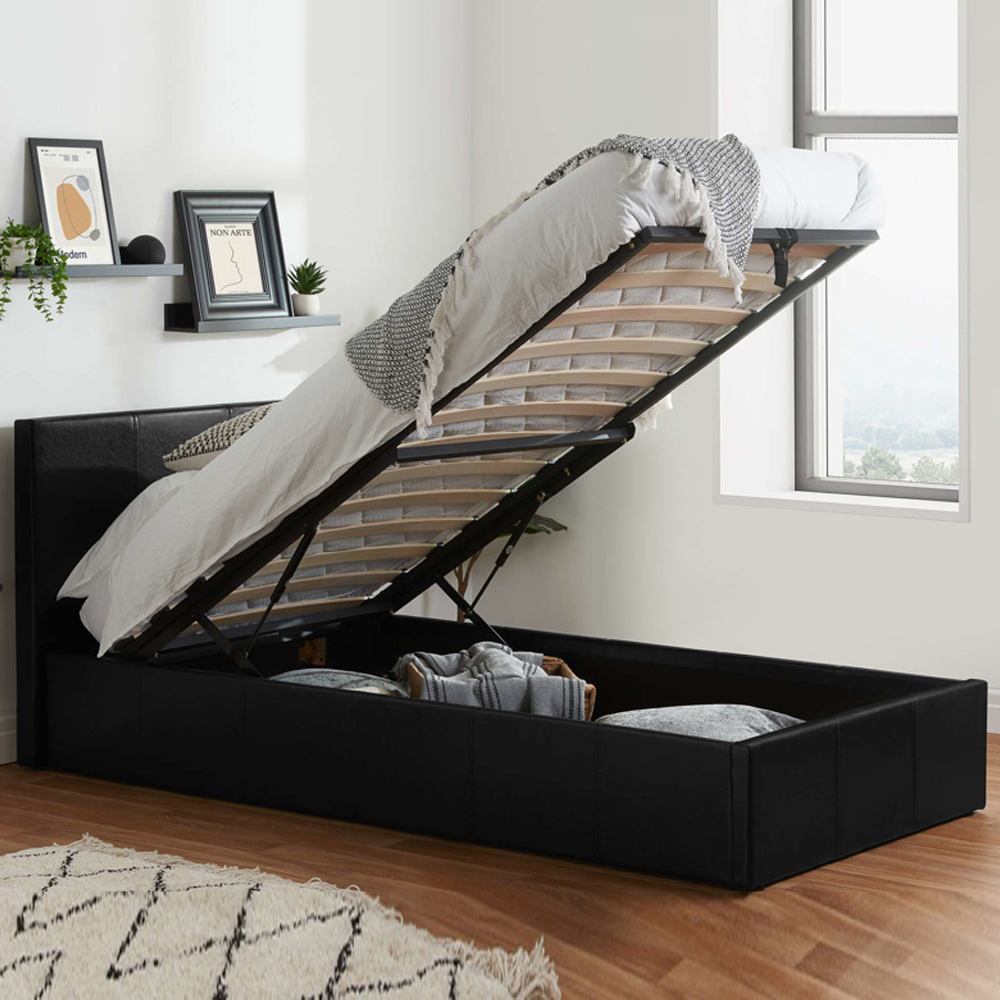Beano Faux Leather Ottoman Storage Single Bed In Black