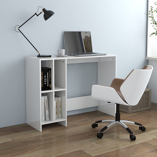 Becker Wooden Laptop Desk With 4 Shelves In White | Furniture in Fashion