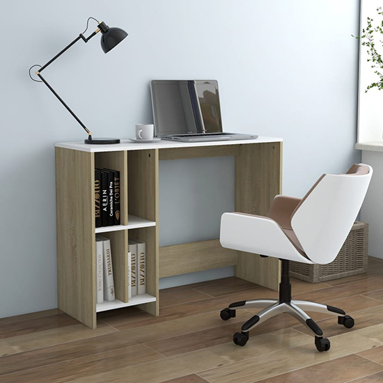 Becker Wooden Laptop Desk With 4 Shelves In Sonoma Oak | Furniture in ...