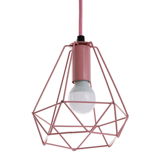 Belika Metal Geometric Wire Frame Pendant Light In Pink