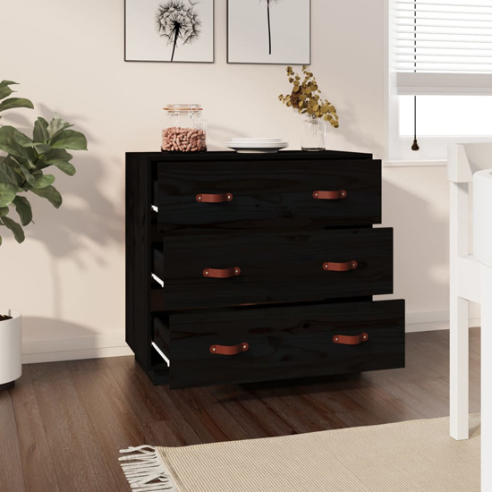 Belint Solid Pine Wood Chest Of 3 Drawers In Black | Furniture in Fashion