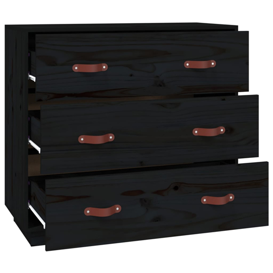Belint Solid Pine Wood Chest Of 3 Drawers In Black | Furniture in Fashion