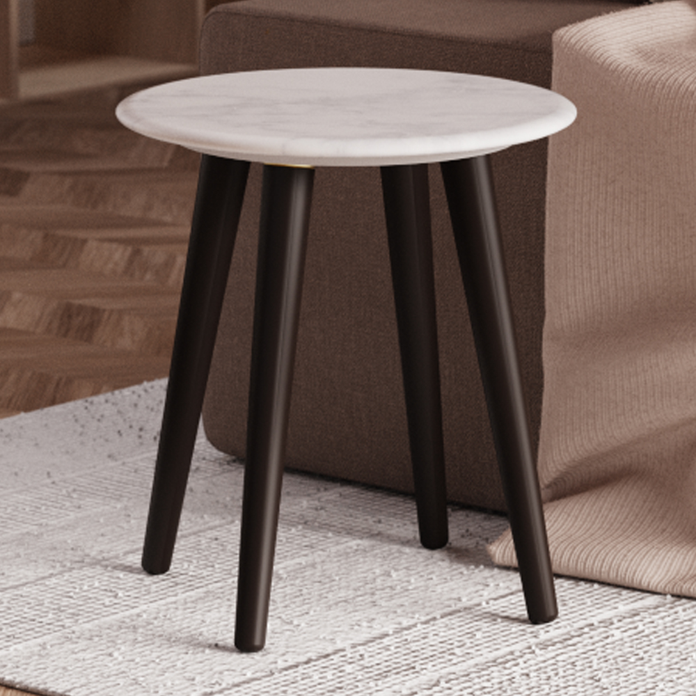 Bellvue White Marble Top Side Table With Dark Wooden Legs
