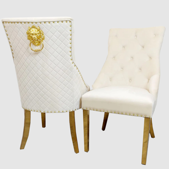 Benton Lion Knocker Light Grey Velvet Dining Chairs In Pair | Furniture ...